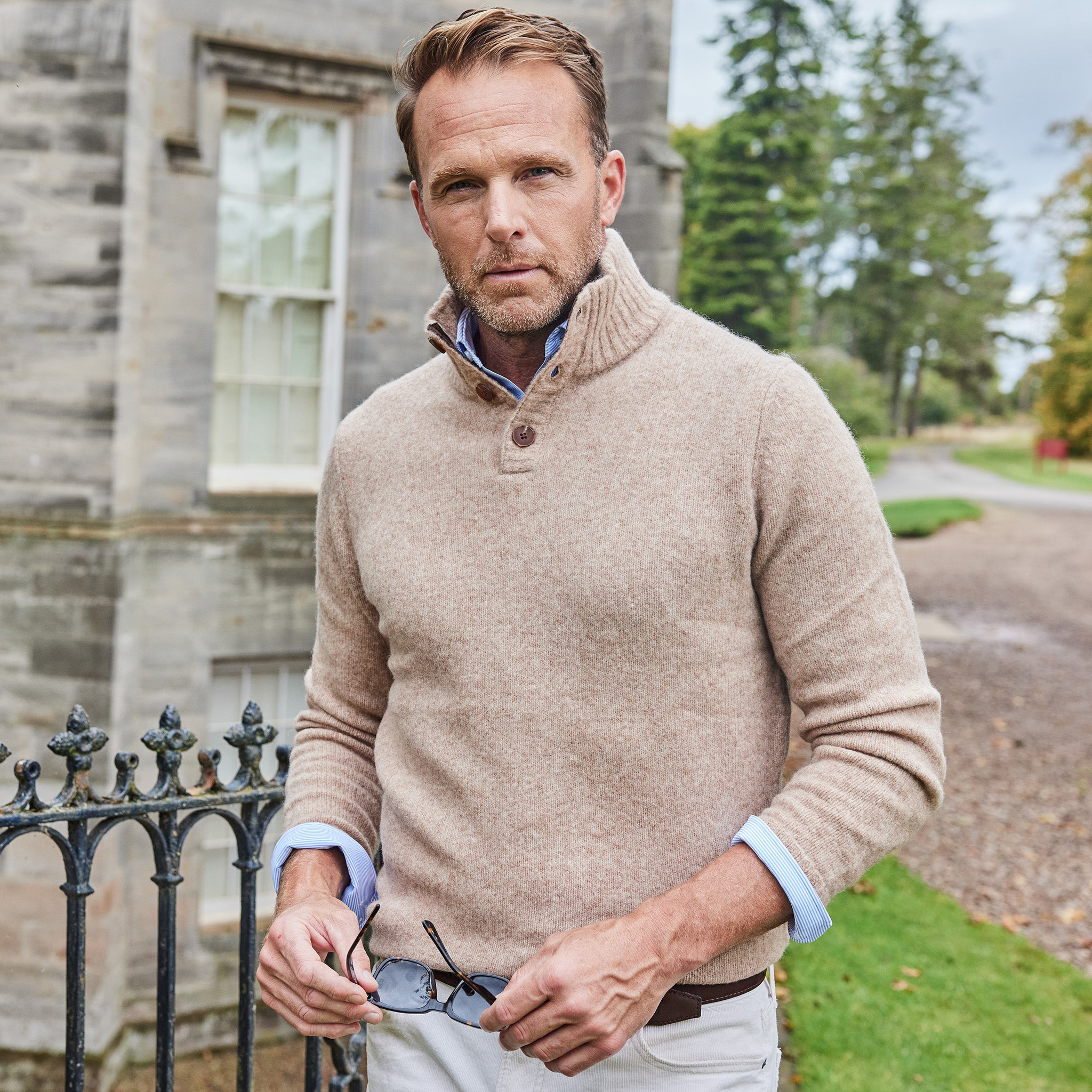 Balmoral Three Button Wool Sweater Camel – Collars & Co.