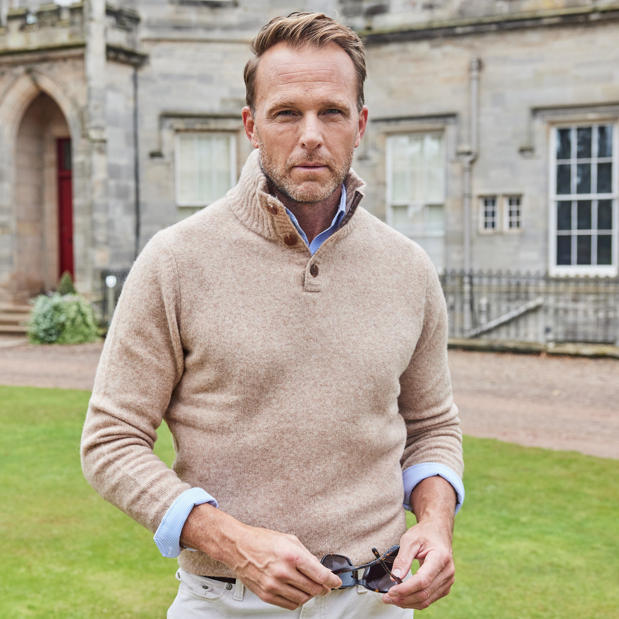 Balmoral Three Button Wool Sweater Camel – Collars & Co.