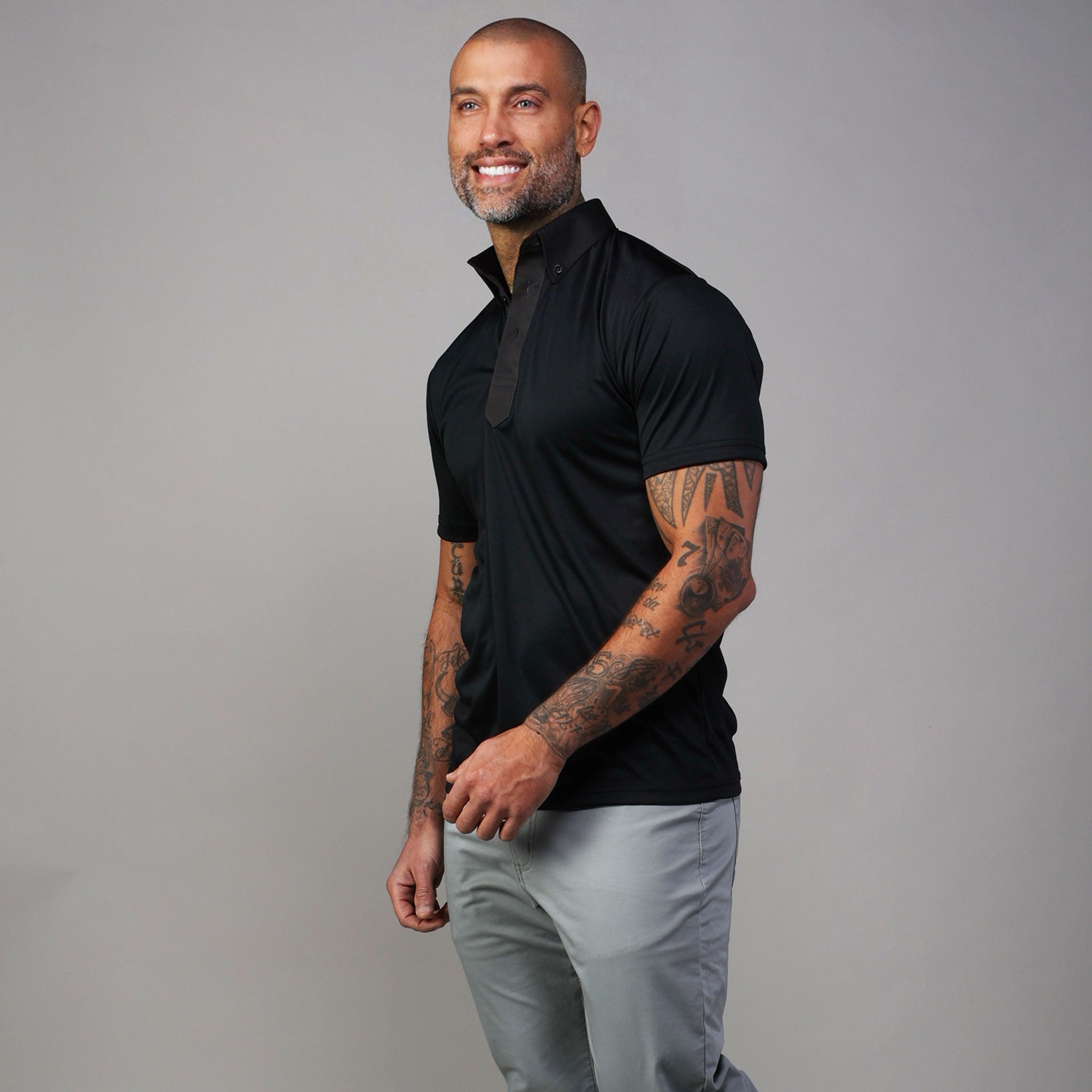 Nightfall Oxford Button Down Collar Polo Black with Dark Charcoal Acce ...