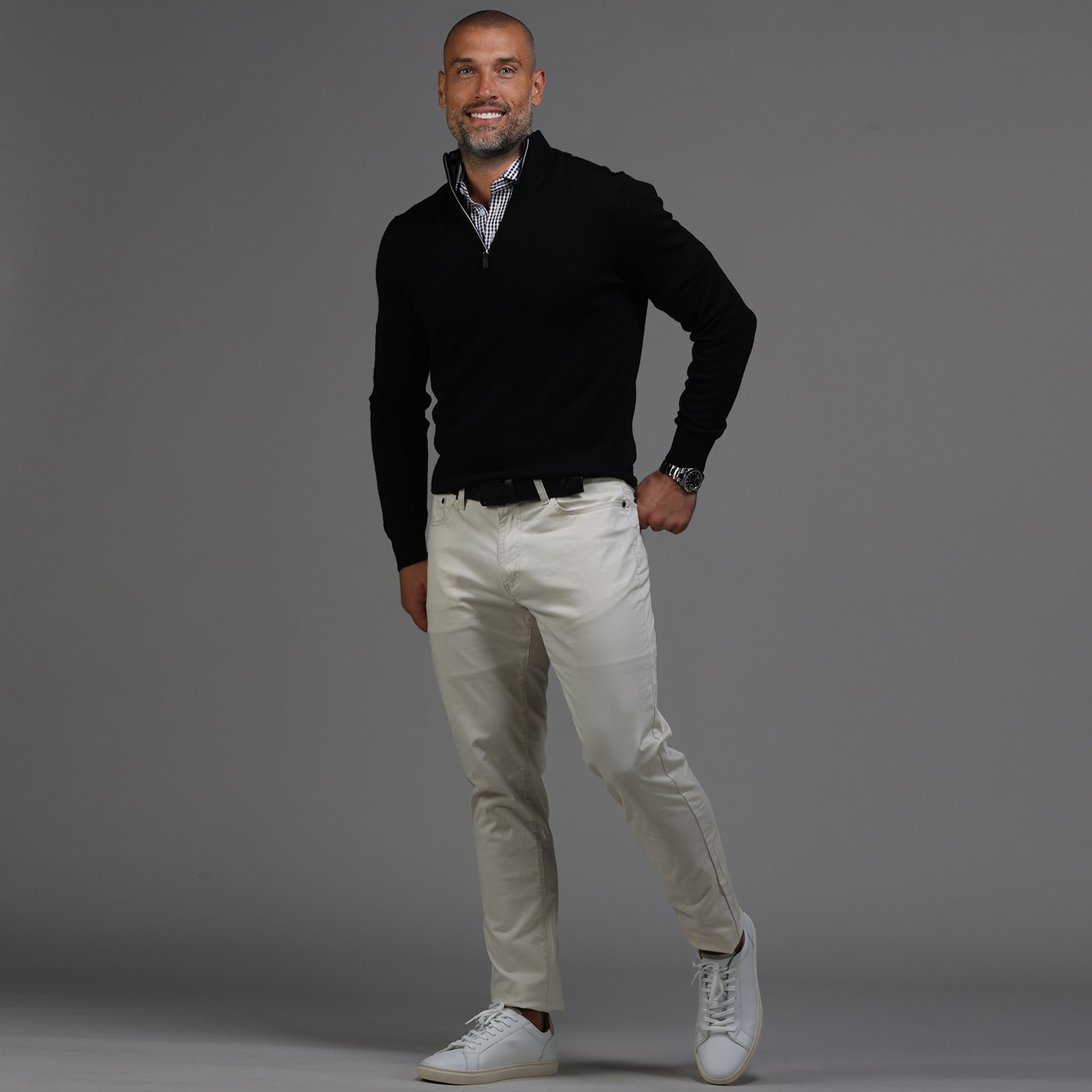 Black Cashmere Touch Australian Merino Quarter Zip Sweater – Collars & Co.