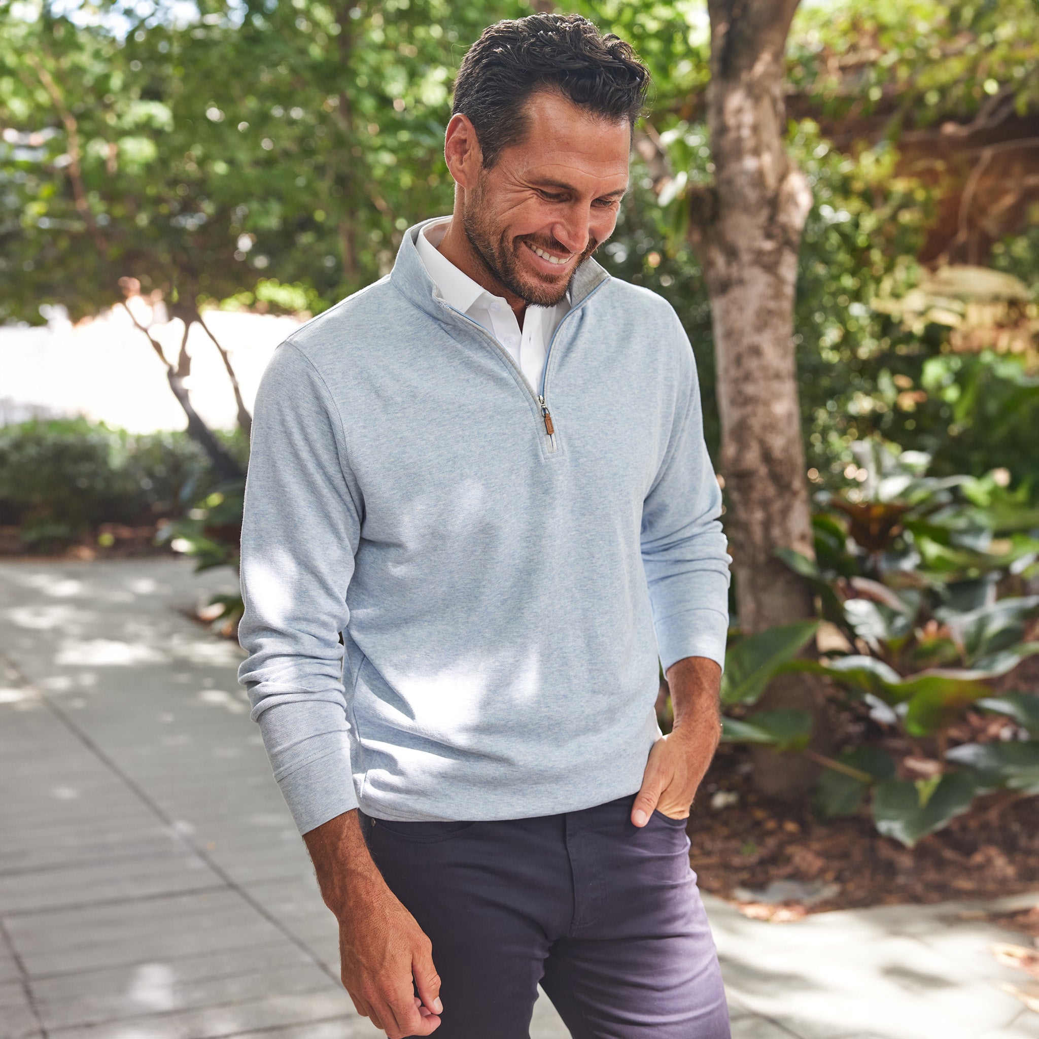 Cloud Textured Quarter Zip Pullover Light Blue – Collars & Co.