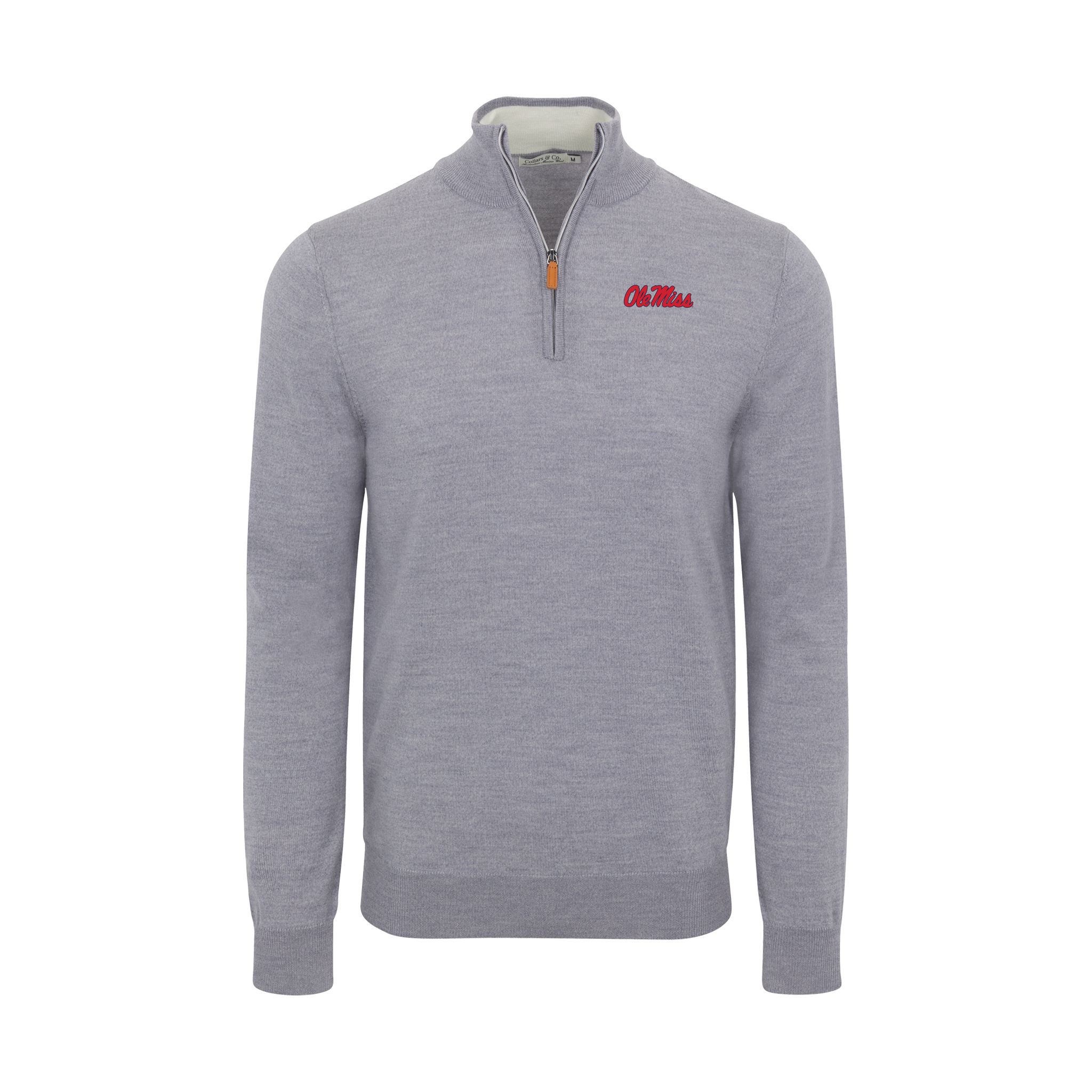 Ole Miss Grey Melange Cashmere Touch Australian Merino Quarter Zip Swe ...