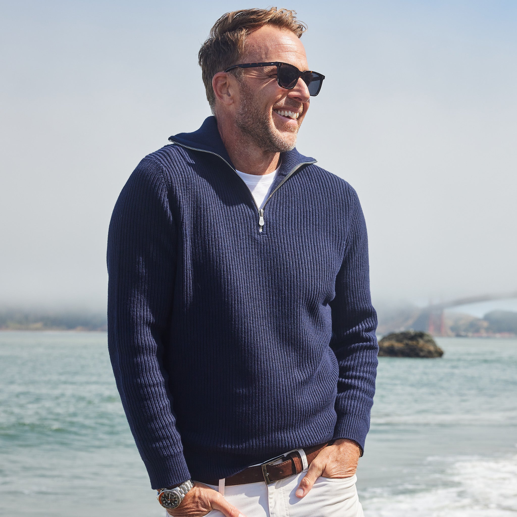 Pacific Quarter Zip Sweater Navy – Collars & Co.