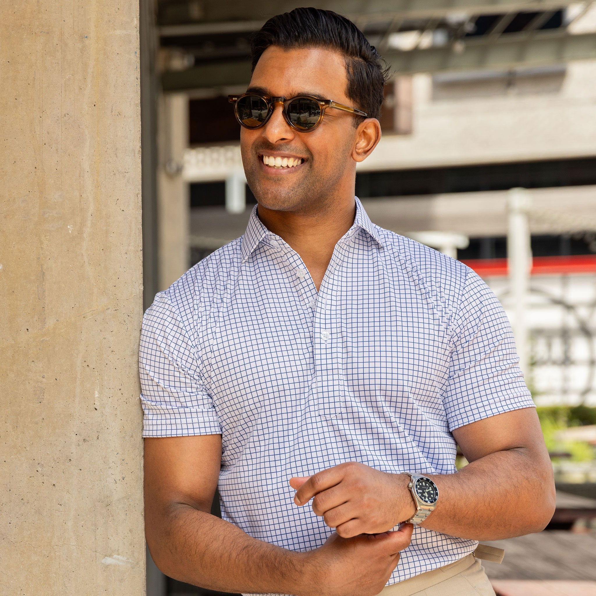 Semi-Spread Collar Polo Thin Navy Check – Collars & Co.