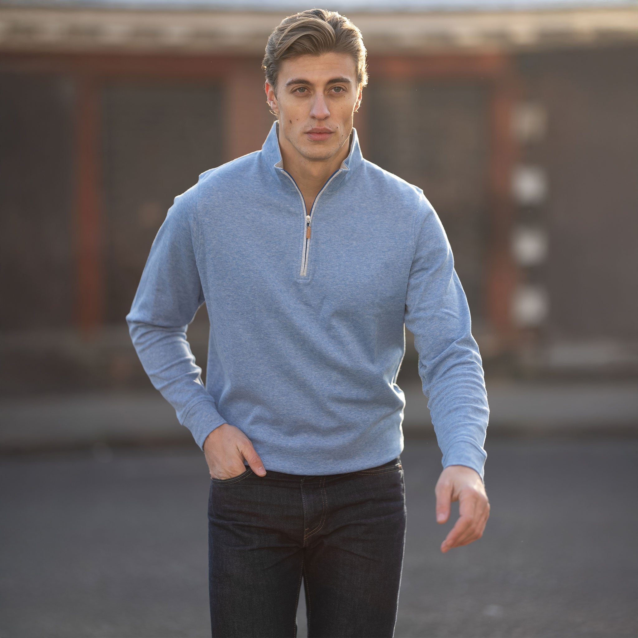 Cloud Textured Quarter Zip Pullover Royal Blue – Collars & Co.